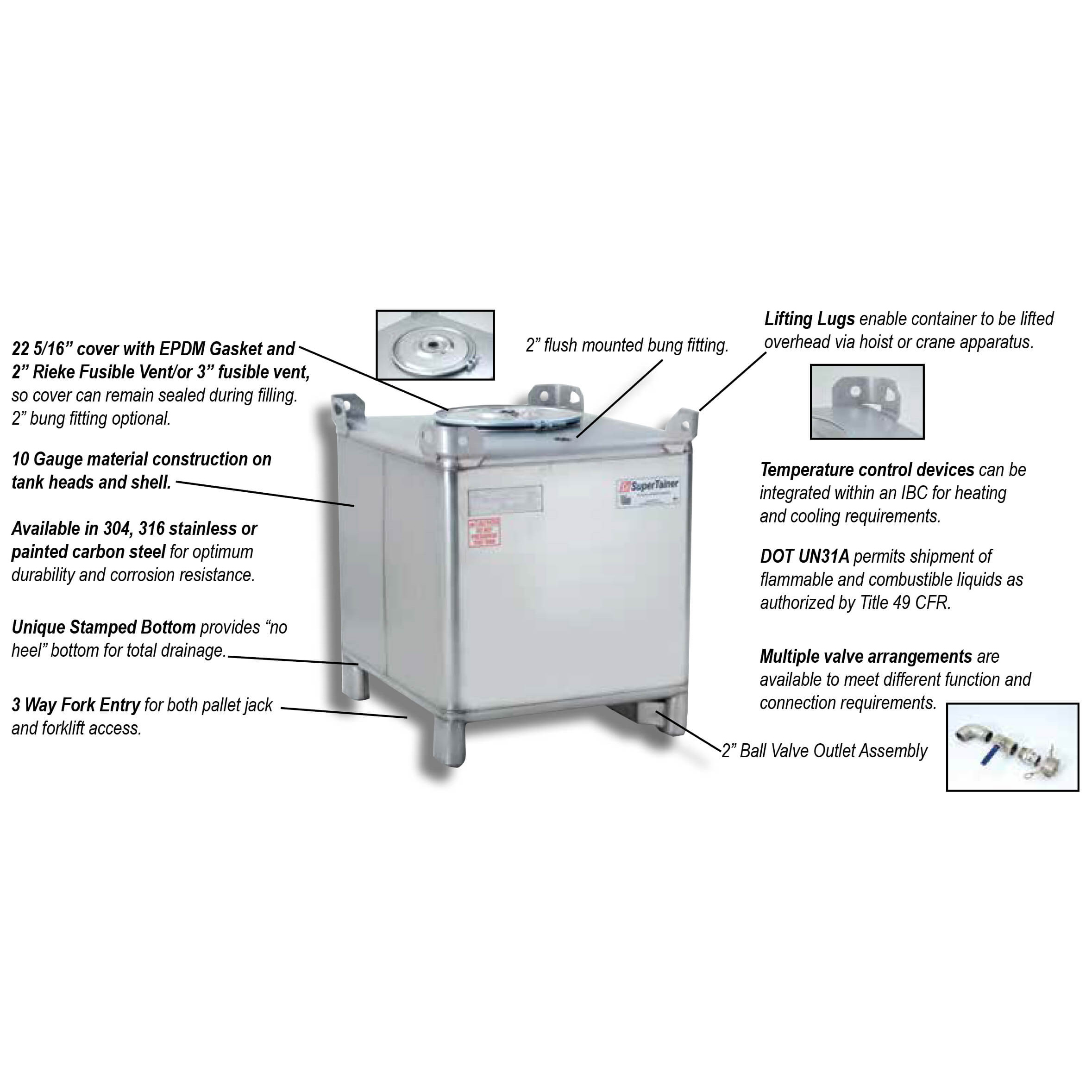 350 Gallon 304 Stainless Steel Supertainer IBC Tote Tank | Snyder ...